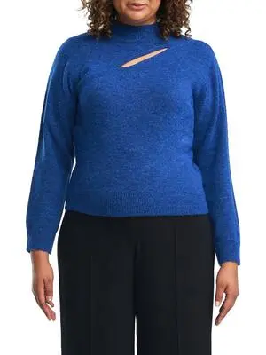 ESTELLE Cutout Mock Neck Sweater - Blue