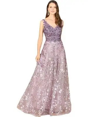 LARA NEW YORK Ombre Lace Ballgown - Purple