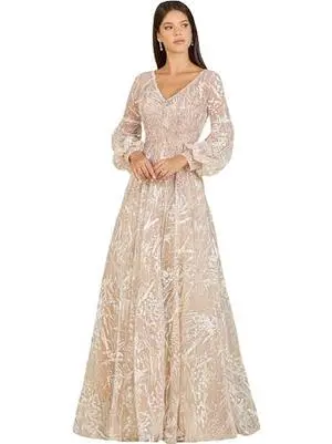 LARA NEW YORK V-neckline Long-sleeve Gown - Powderpink