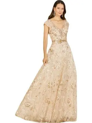 LARA NEW YORK Lace Embellished A-line Gown - Champagne