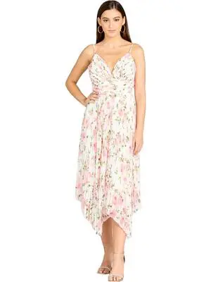 LARA NEW YORK V-neck Printed Midi Dress With Pleats - Whiterose