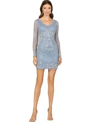 LARA NEW YORK Long Sleeve Beaded Mini Dress - Inkblue