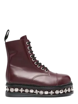 Toga Stud-embellished Leather Boots - Red