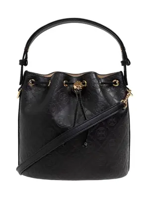 Tory Burch All-over Debossed Logo Bucket Bag - Black