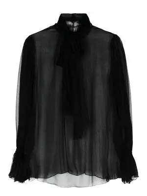 NISSA Silk Chiffon Crepe Blouse - Black