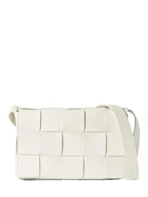 Bottega Veneta Cassette Medium Intrecciato Leather Crossbody Bag - White