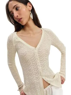 REFORMATION Sutton Regenerative Merino Open Knit Sweater Ivory
