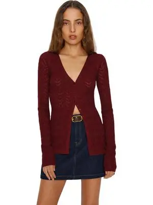 REFORMATION Sutton Regenerative Merino Open Knit Sweater Red
