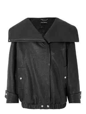 Dolce & Gabbana Oversized Textured-leather Biker Jacket - Black
