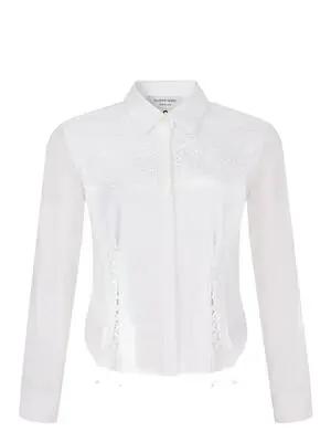 MARINE SERRE Cotton Poplin Corset Shirt With Lace Trim - White
