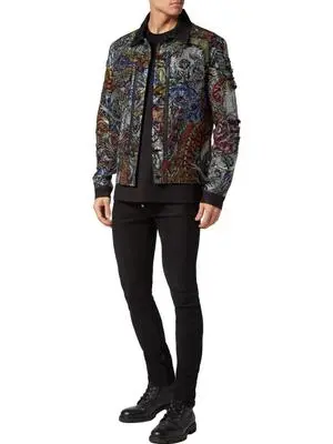 Philipp Plein Crystal-embellished Denim Jacket - Grey