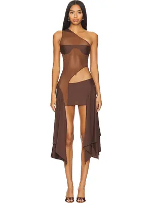 SKETCH-Y X Tricot Mesh Dress - Chocolate Brown
