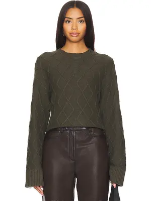 Sanctuary Coastal Cable Crewneck Sweater - Dark Olive