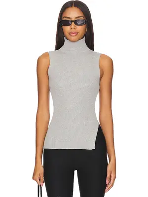 ALL THE WAYS ALL THE WAYS Ribbed Knit Mock Neck Sleeveless Top