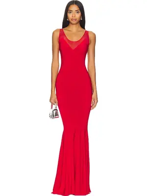 Norma Kamali Racer Fishtail Gown - Tiger Red