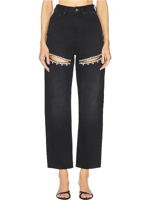 AREA Crystal Slit Jeans - Black