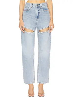 AREA Crystal Slit Rigid Denim Jeans - Blue