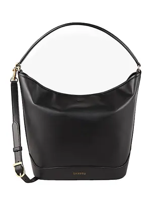 Sandro Slouchy Leather Shoulder Bag - Noir / Gris
