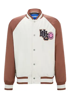 Hugo Logo-patch Contrast-sleeve Woven Bomber Jacket - Open White