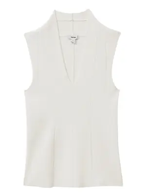 REISS Kimmy V-neck Sleeveless Stretch-knit Vest - Ivory