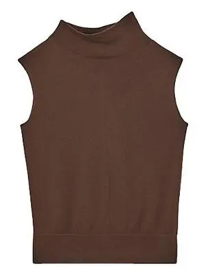 REISS Harper Funnel-neck Wool Top - Chocolate