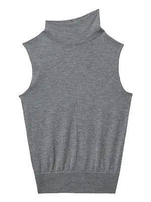 REISS Harper Funnel-Neck Wool Top Grey
