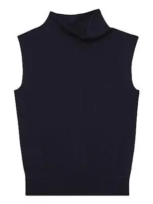 REISS Harper Funnel-neck Wool Top - Navy