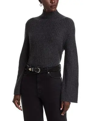 Bloomingdale'S Rib Knit Bell Sleeve Turtleneck Sweater - Dark Gray