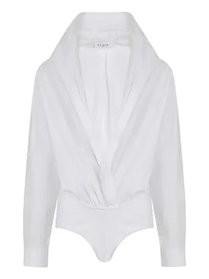 Alaïa Cotton Poplin Hooded Bodysuit - White
