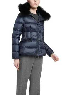 Moncler Boed Hooded Shearling-trimmed Down Jacket - Navy
