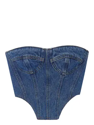 David Koma Denim Bustier Top - Mid Denim
