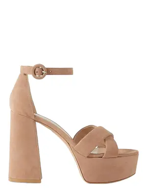 GIANVITO ROSSI Sheridan 110 Suede Platform Sandals - Neutral