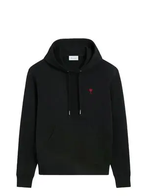 AMI Paris De Coeur Embroidered Organic Cotton Hoodie - Black