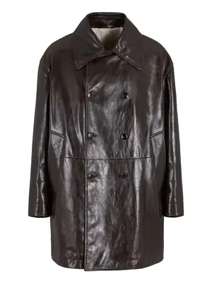 Giorgio Armani Leather Double-breasted Coat - Brown