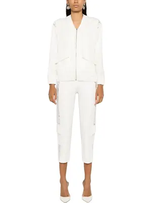 LETHICIA BRONSTEIN Lace-panelled Cropped Cargo Trousers - White