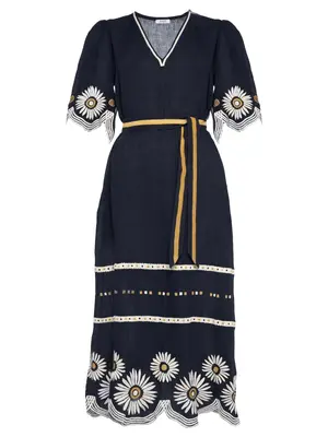 ERES Hortense Floral-embroidered Linen Dress - Blue