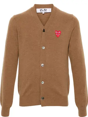 Play Comme Des Garcon Heart-patch Wool Cardigan - Brown