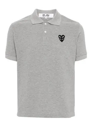Play Comme Des Garcon Heart-patch Cotton Polo Shirt Grey