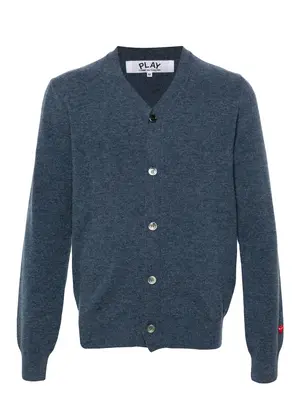 Play Comme Des Garcon Heart-patch Wool Cardigan - Blue