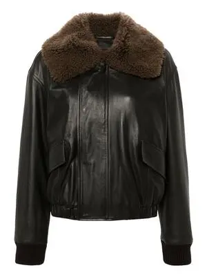 LEMAIRE Shearling Collar Leather Jacket