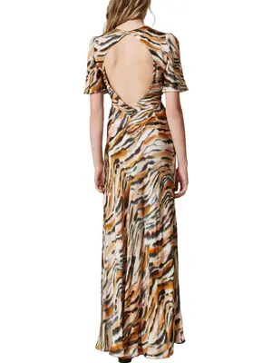 TWINSET Tiger-print Satin Maxi Dress - Neutrals