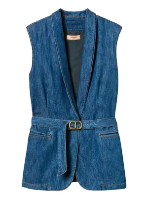 TWINSET Belted Denim Waistcoat - Blue