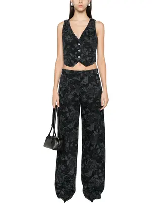 Blumarine Floral-patterned Denim Vest - Black