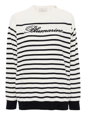 Blumarine Logo Intarsia Knit Sweater - Neutrals