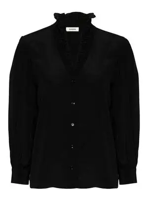 Sandro Silk Georgette Crepe Shirt - Black