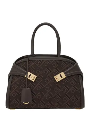 FERRAGAMO Small Hug Jacquard Handbag - Brown