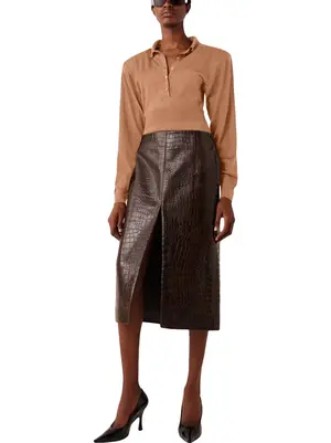 Stella McCartney Crocodile Embossed Midi Skirt - Brown