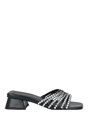 Sandro Leather Sandals With Appliqués - Black