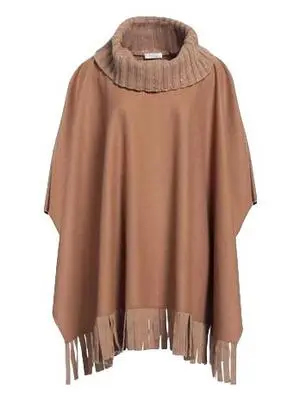 PANICALE Cashmere Blend Cape With Fringes - Beige