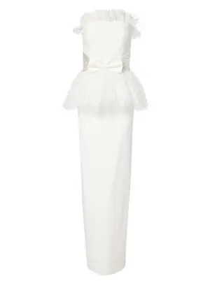 Alessandra Rich Peplum Lace-trimmed Cady Bustier Gown - White
